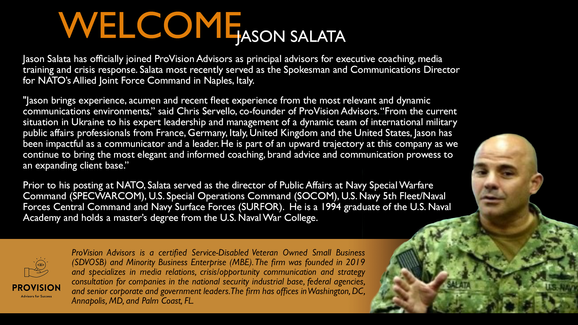 Welcome Aboard Salata & Servello – Provision Advisors