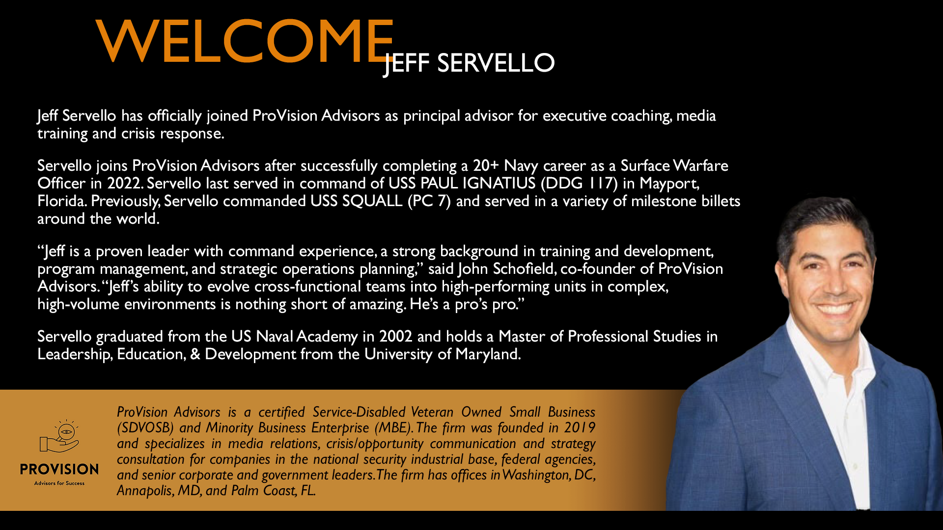 Welcome Aboard Salata & Servello – Provision Advisors